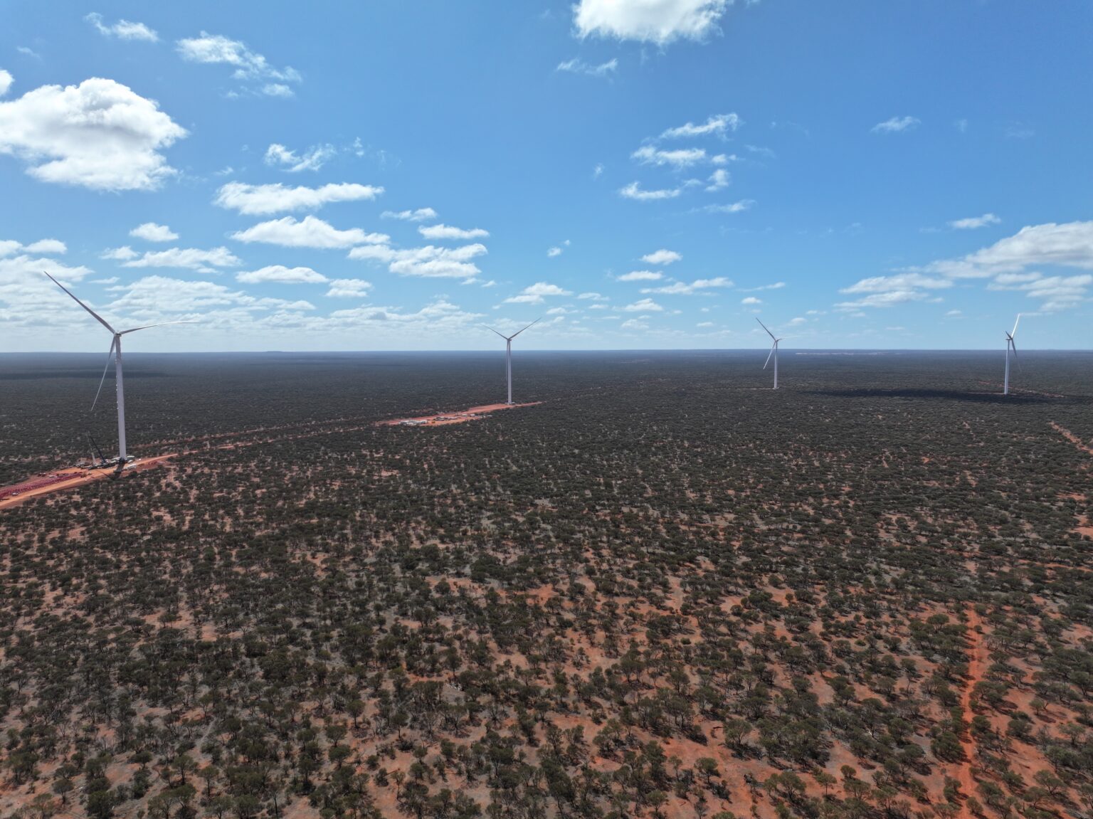 Four wind turbines are now standing at the Lynas Rare Earths’ Mt Weld site